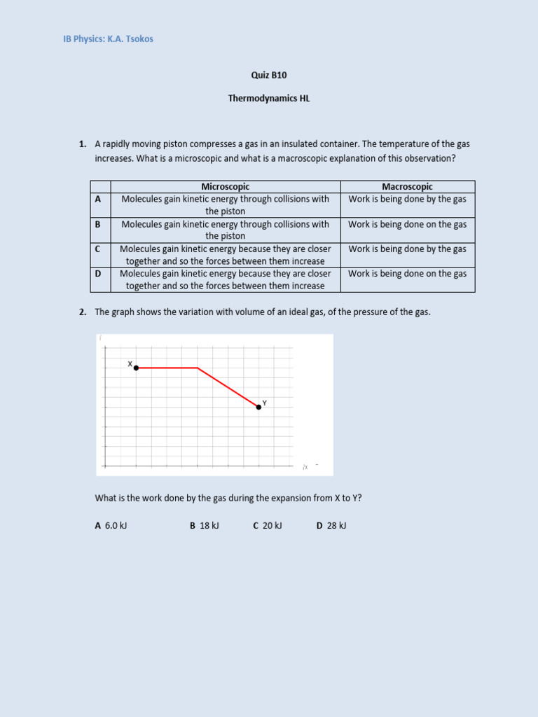 Quiz B10 Thermodynamics HL | PDF | Gases | Heat