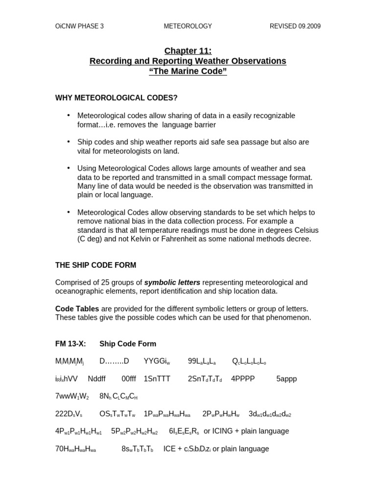 Chapter 12 - Meteorological Codes - Notes | PDF | Cloud | Atmospheric ...