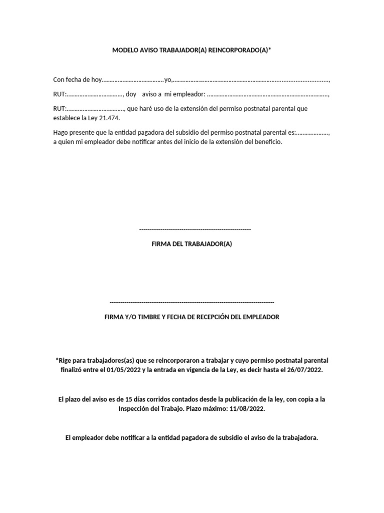 Formato Modelo Aviso Trabajador (A) | PDF