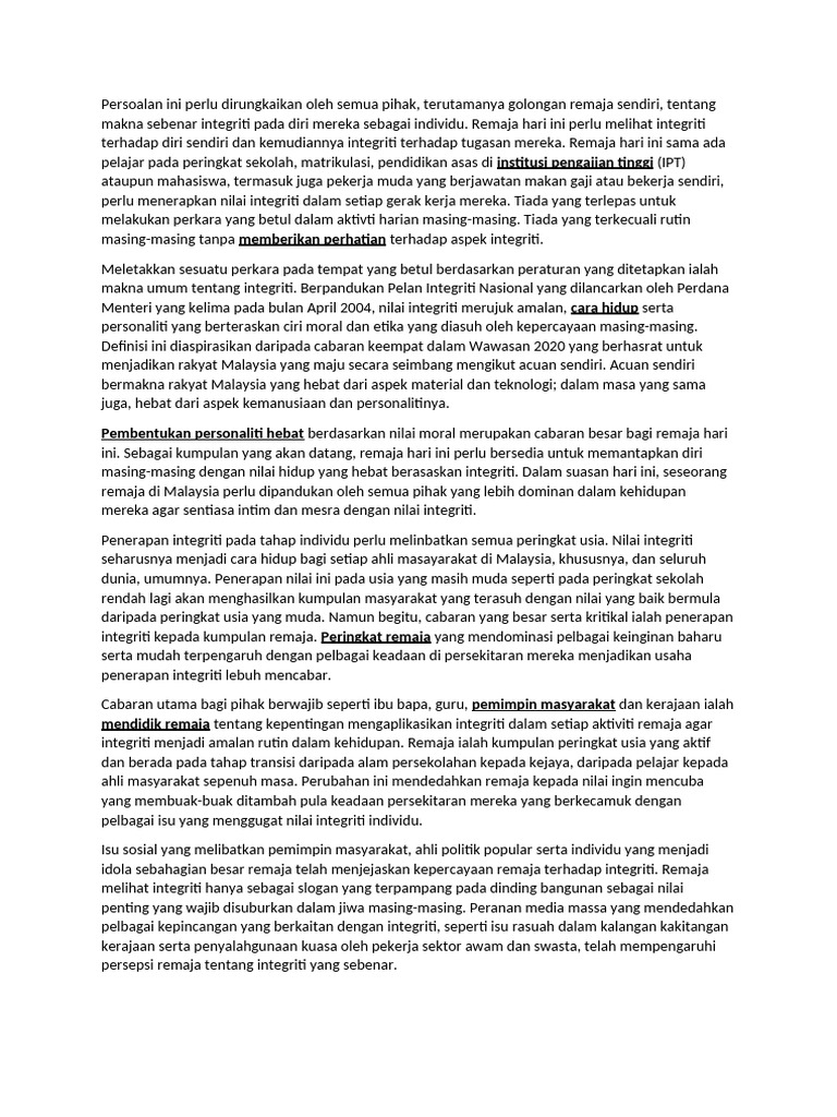 Pentingnya Integriti bagi Remaja Malaysia | PDF