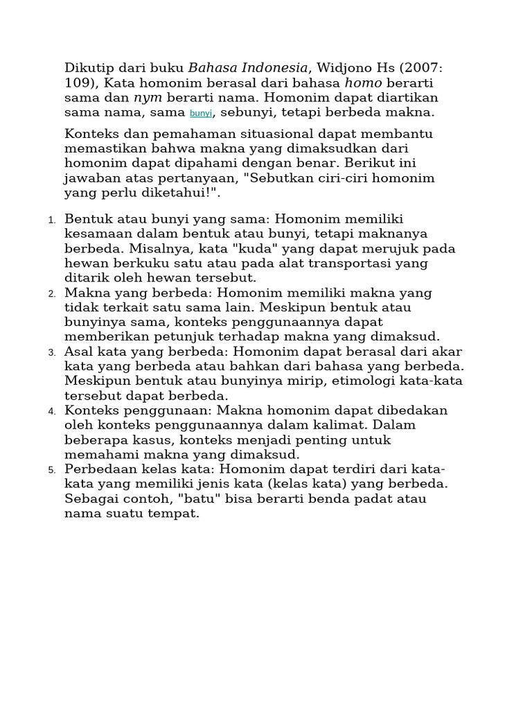 Pengertian Dan Ciri Homonimi | PDF