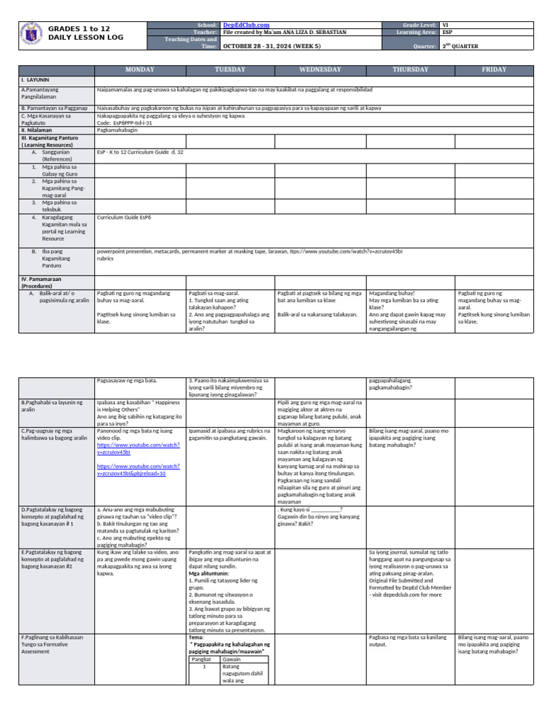 DLL - Esp 6 - Q2 - W5 | PDF