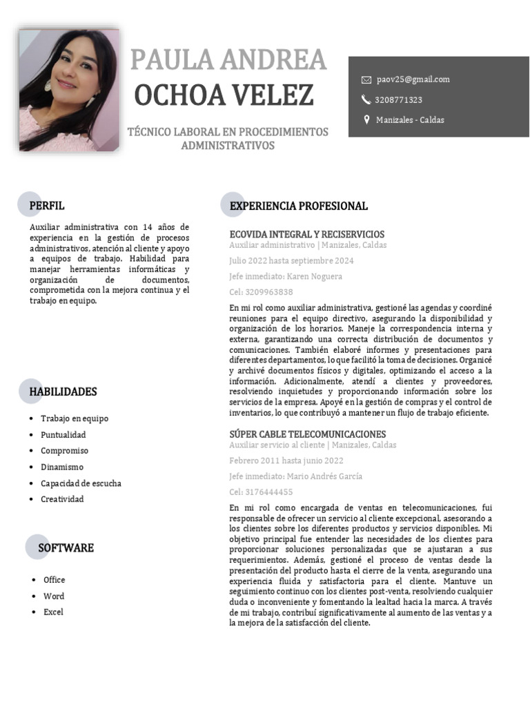 Hoja de Vida Paula | PDF | Servicio al Cliente | Telecomunicaciones