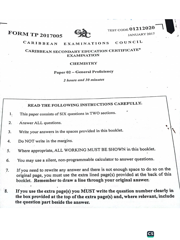 2017 January Answers CSEC Chemistry Paper Two | PDF