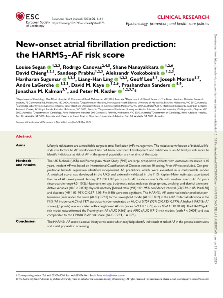 HARMS2-AF Risk Score for Atrial Fibrillation | PDF | Body Mass Index | Risk