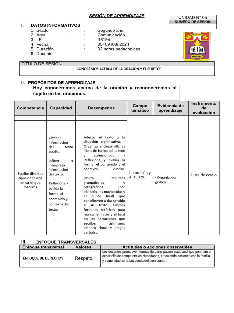 Sesión de Aprendizaje 7 - Listo | PDF | Aprendizaje | Maestros