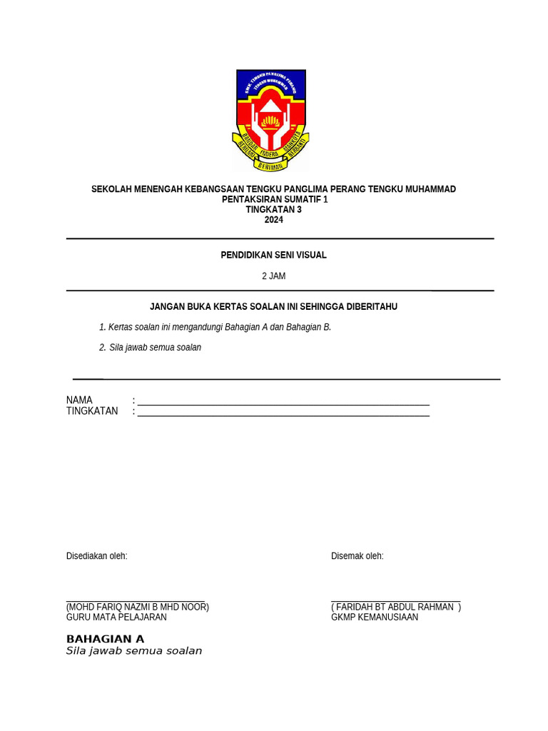 Soalan PSV Pertengahan Tahun f3 | PDF
