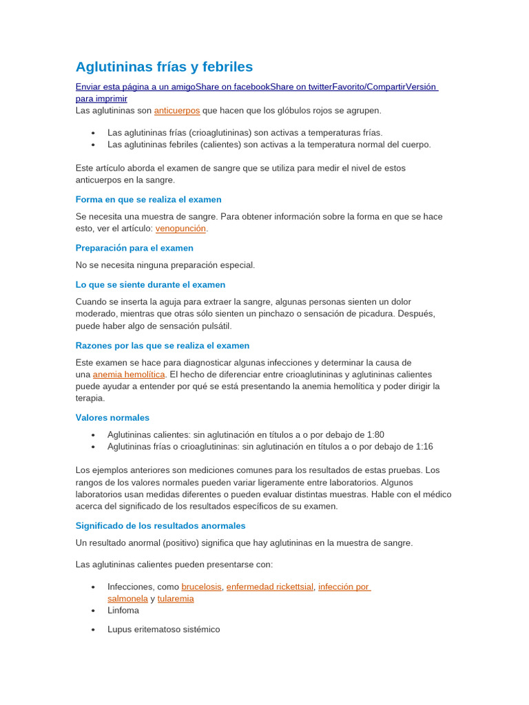 Aglutininas Frías y Febriles | PDF | Medicina CLINICA | Epidemiología
