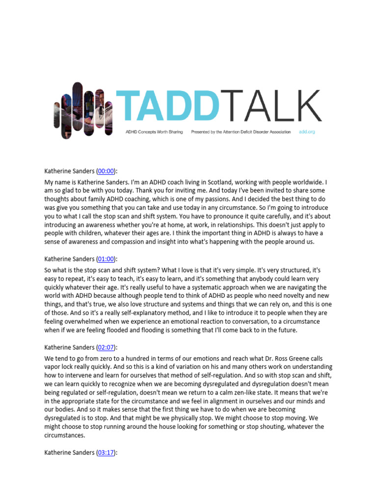 Katherine Sanders TRANSCRIPT TADD Talk 23 | PDF | Emotional Self ...