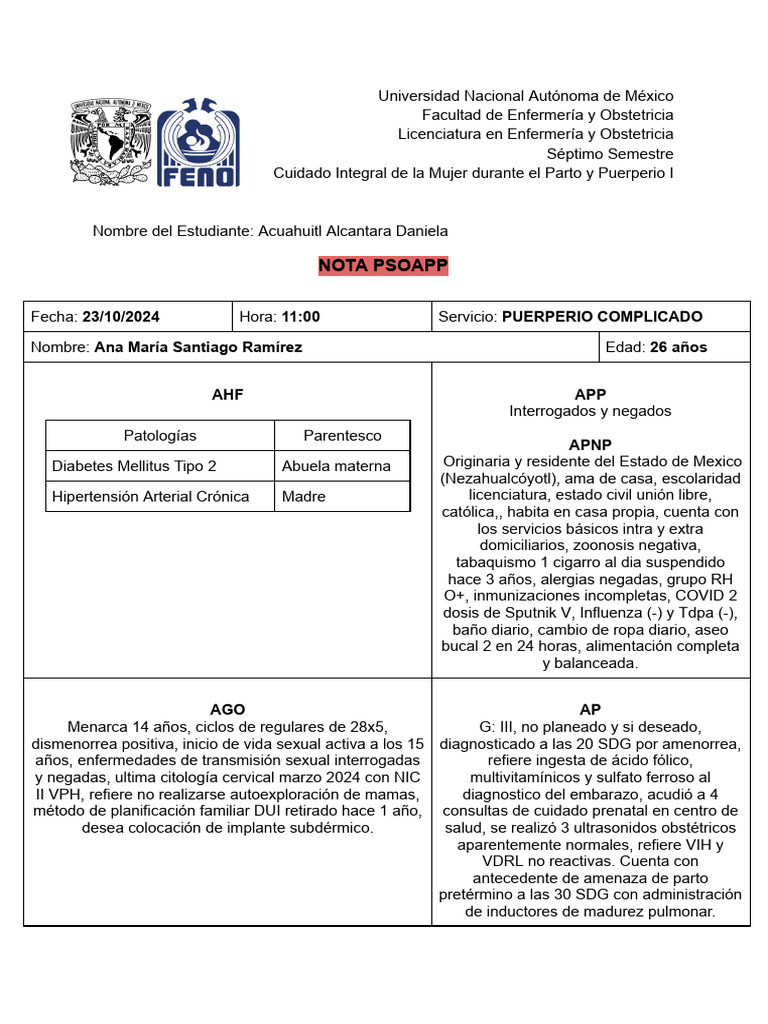 Nota Psoapp PC | PDF | Periodo posparto | Enfermedades y trastornos