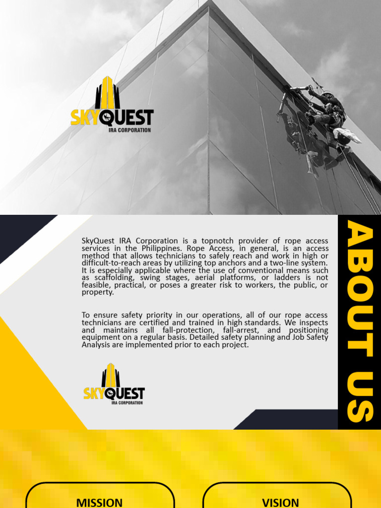 SkyQuest IRA: Expert Rope Access Services | PDF | Safety | Rope