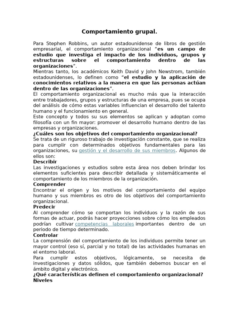 Comportamiento Grupal | PDF | Comportamiento | Comportamiento organizacional