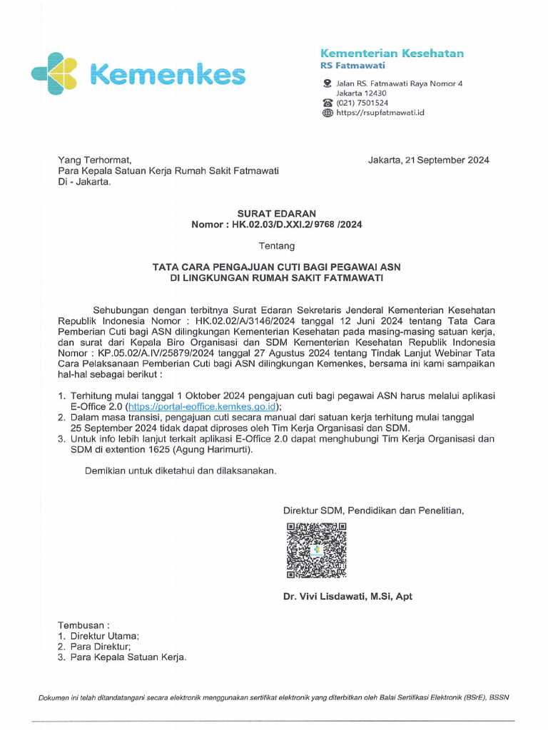 Surat Edaran Tata Cara Pengajuan Cuti ASN Melalui Aplikasi E Office | PDF