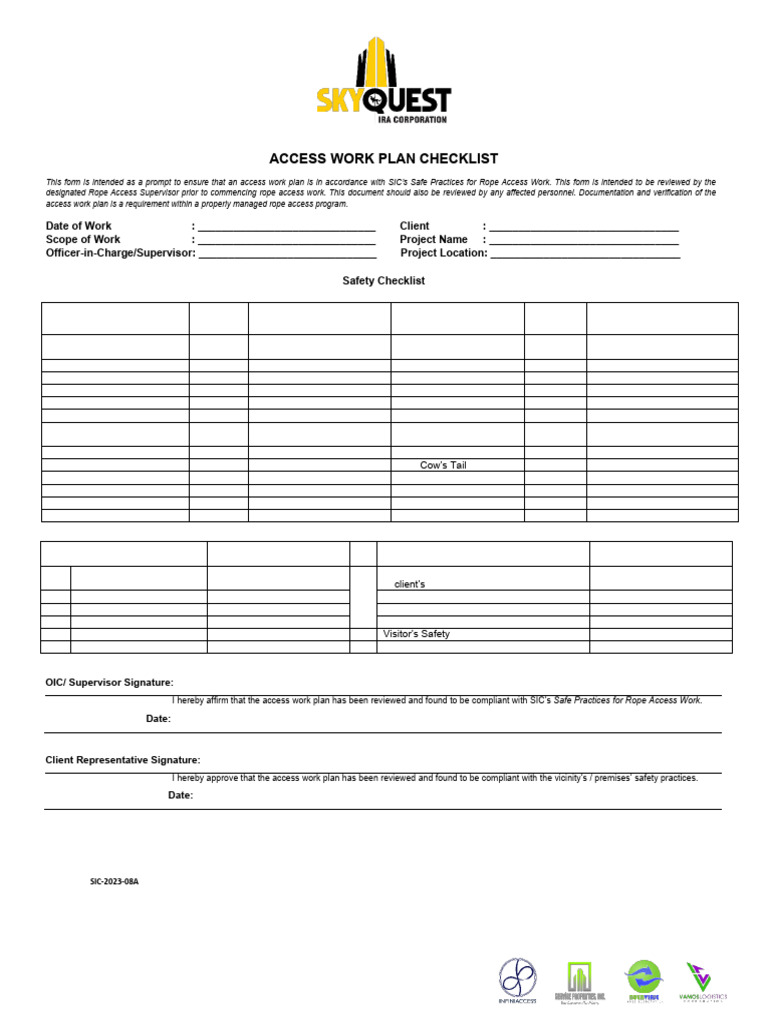 Access Work Plan Checklist - Sic | PDF | Occupational Safety And Health ...