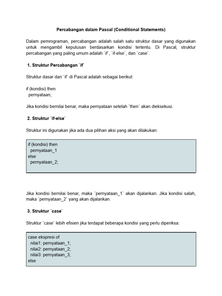 Percabangan Dalam Pascal (Conditional Statements) | PDF
