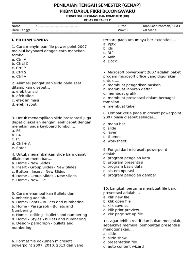 Soal Powerpoint Paket C | PDF