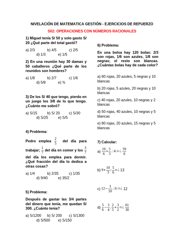 Ejercicios de Refuerzo | PDF