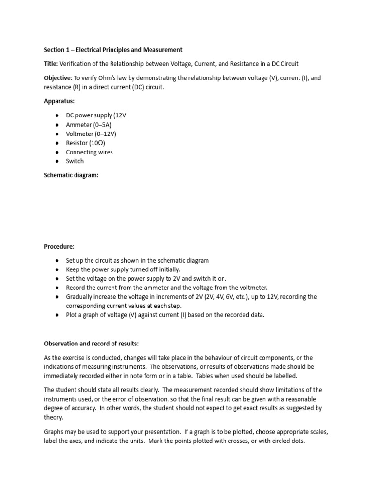 Section 1 Electrical Principles and Measurement | PDF | Voltage | Electrical Network