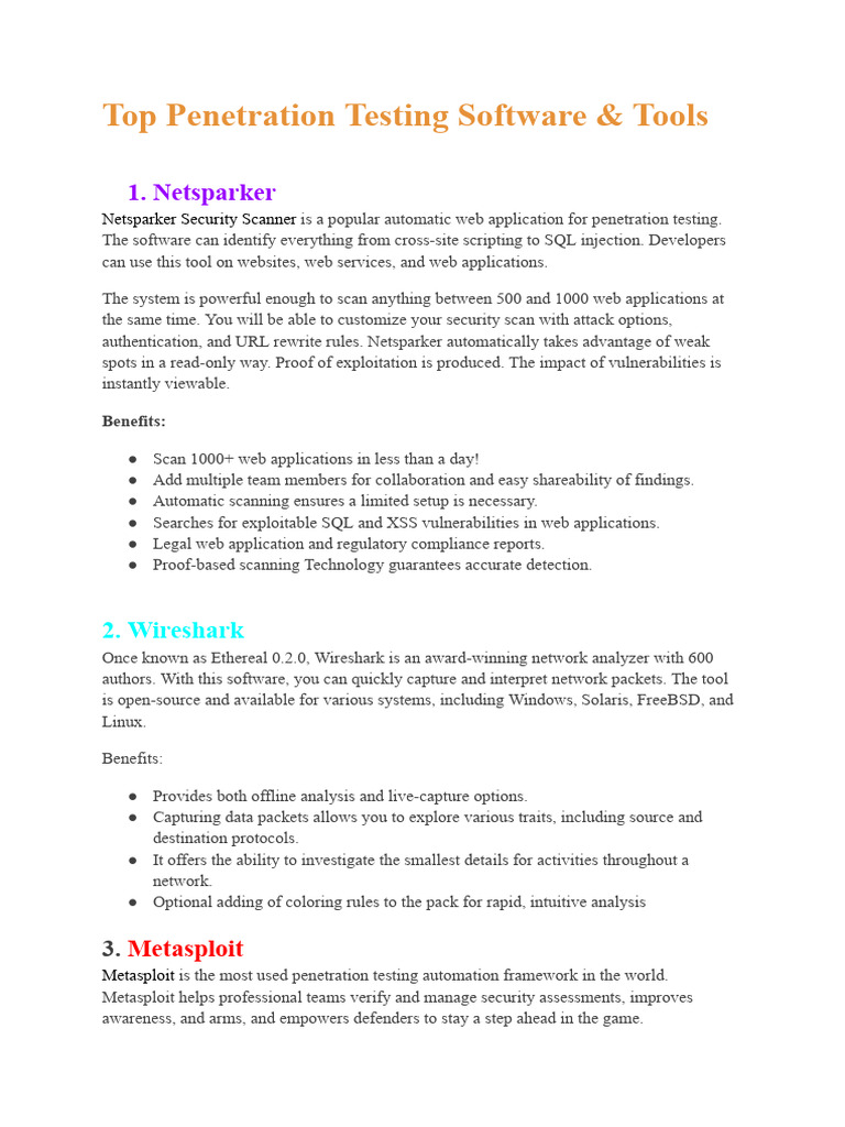 Top Penetration Testing Software & Tools | PDF | Penetration Test ... Top Penetration Testing Software & Tools | PDF | Penetration Test ...
