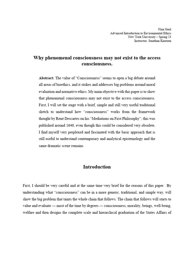 Consciousness: Phenomenal vs. Access | PDF | Consciousness | René Descartes