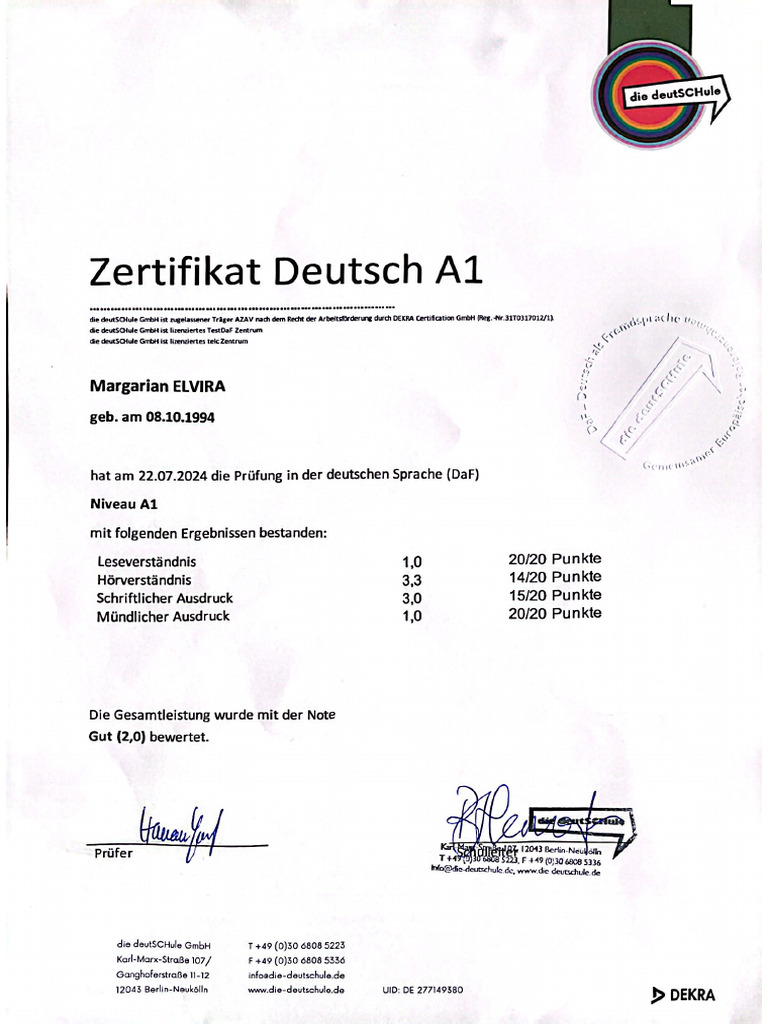 A1 Zertifikat Elvira Margarian | PDF