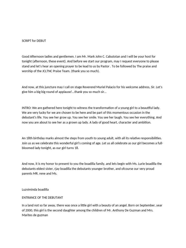 SCRIPT For DEBUT-WPS Office | PDF