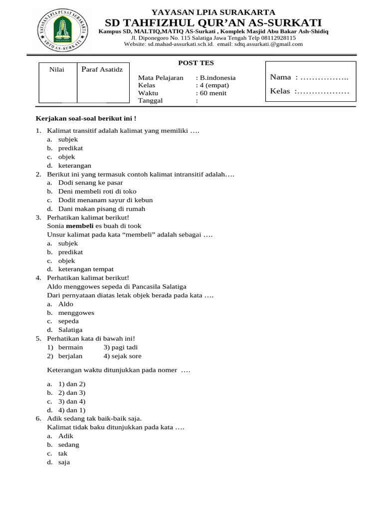 Soal Uh Tema 1 | PDF