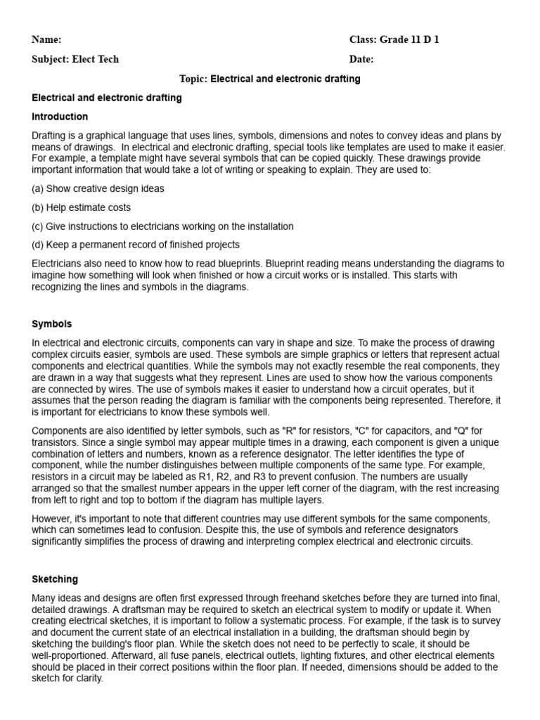 G11 Topic Electrical and Electronic Drafting | PDF | Electrical ...