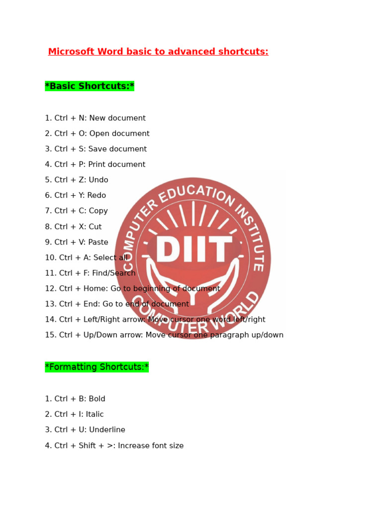 Ms Word Shortcut | PDF