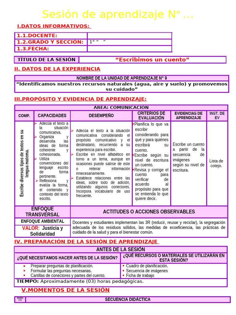 Sesión Escribimos Un Cuento | PDF | Aprendizaje | Evaluación