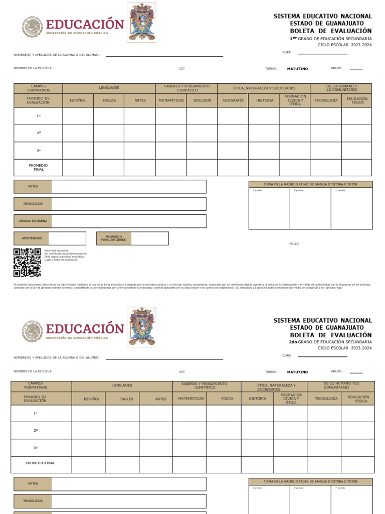 Boletas de Evaluación Secundaria 2023-2024 | PDF | Educación Secundaria