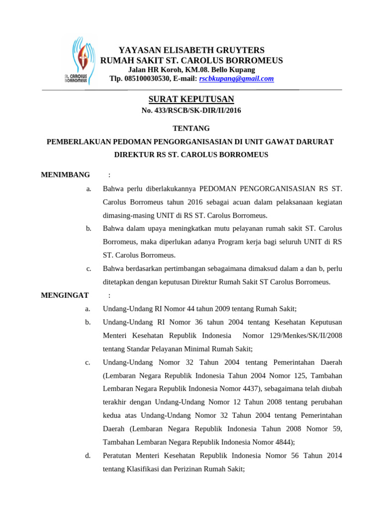 Edited SK Kebijakan Pemberlakuan Pedoman Di Unit | PDF