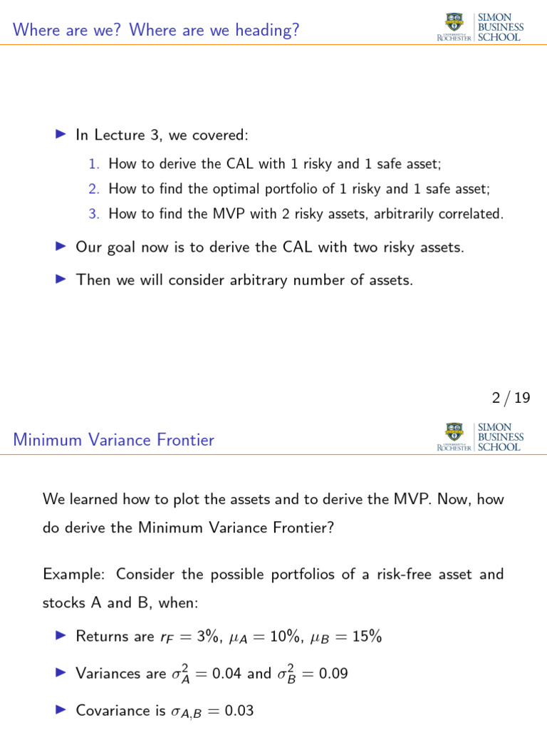 Minimum Variance Frontier Explained | PDF | Modern Portfolio Theory ...
