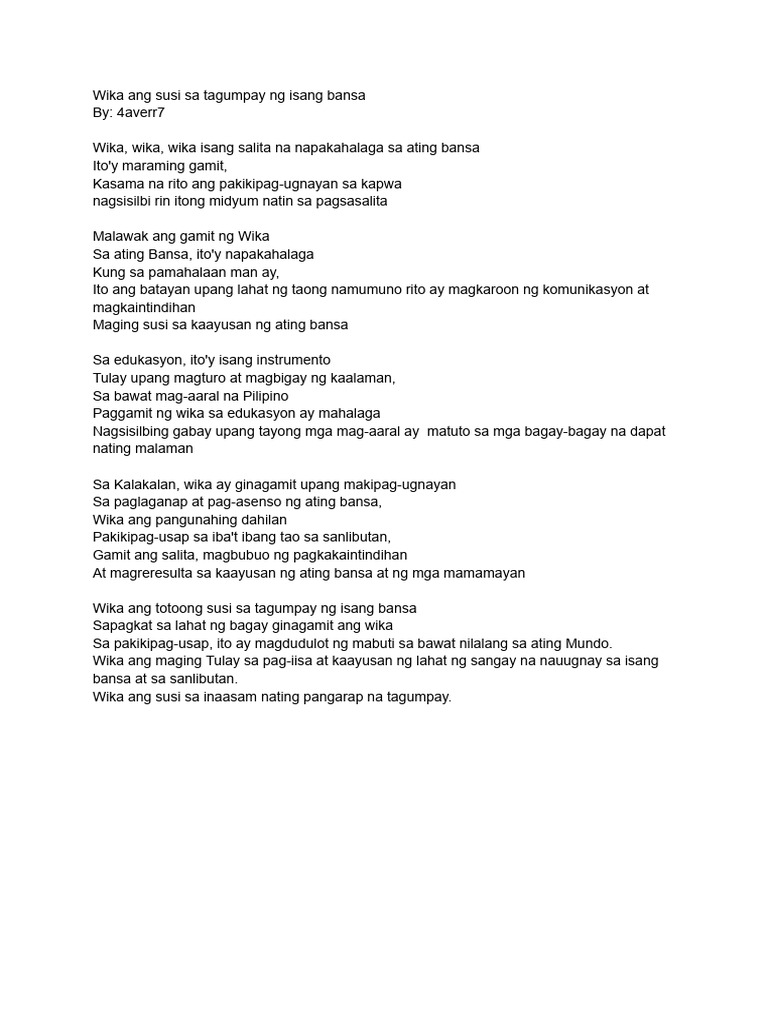Tula para Sa Wika - 4averr7 | PDF