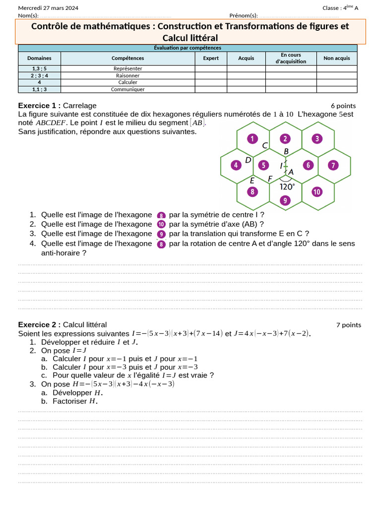 Devoir de Mathématiques 4ème | PDF