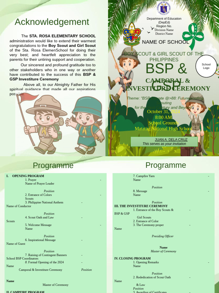 Sample Program For Camporal and Investiture Ceremony | PDF | Youth ...