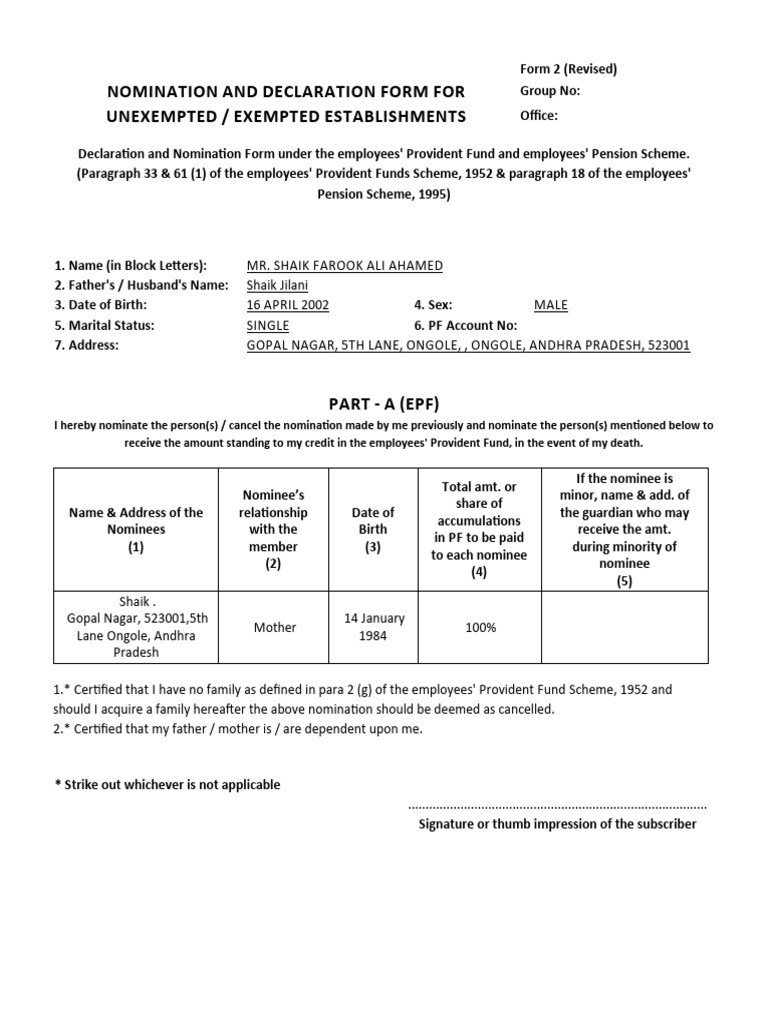Pension Nomination Form 2569 1725040738 | PDF | Government | Employment ...