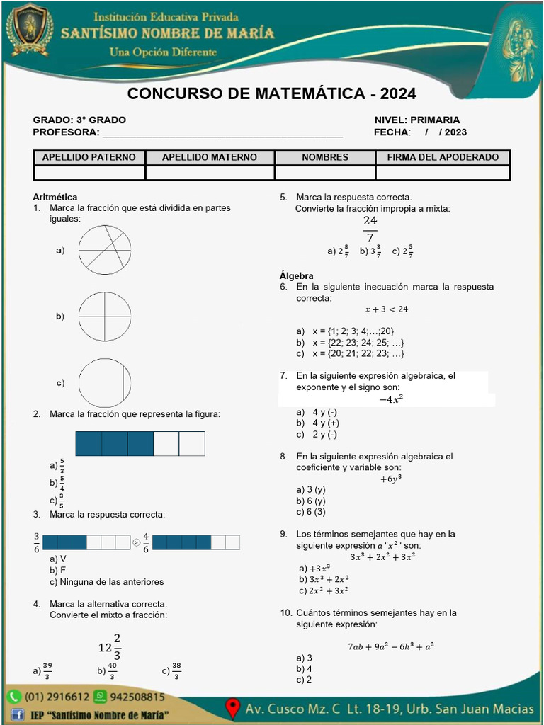 Concurso Matemático Primaria 2024 | PDF | Matemáticas | Aritmética