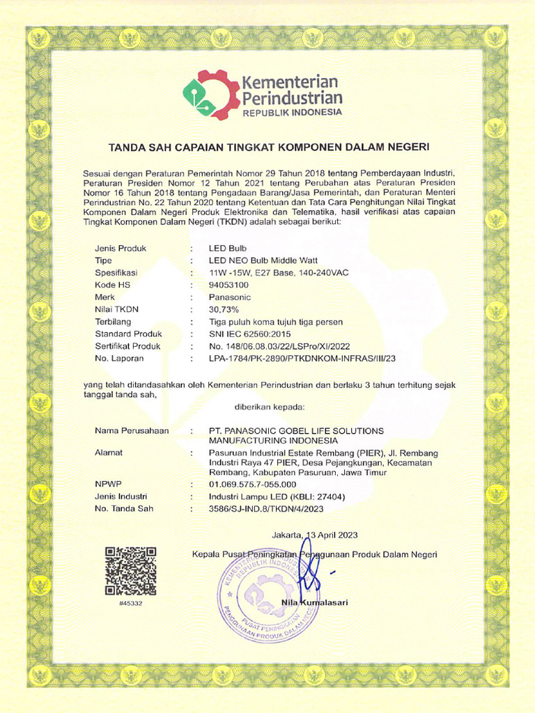 3586 - SJ-IND.8 - TKDN - 4 - 2023 - LED Bulb NEO Middle Watt 11W-15W | PDF