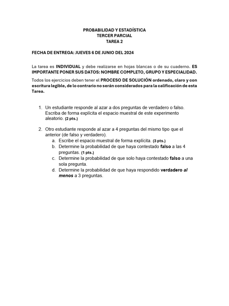 Tarea 2 - Tercer Parcial - Prob | PDF