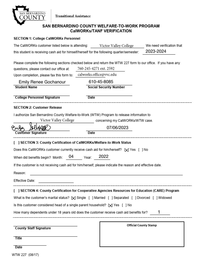 TANF Verification Fillable Form Fall 2023 2 | PDF | Finance & Money ...