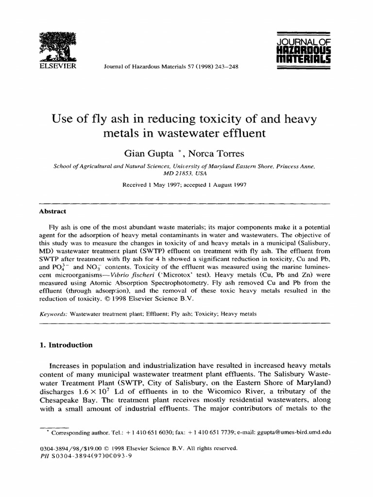 Gupta 1998 | PDF | Water Treatment | Chemical Substances