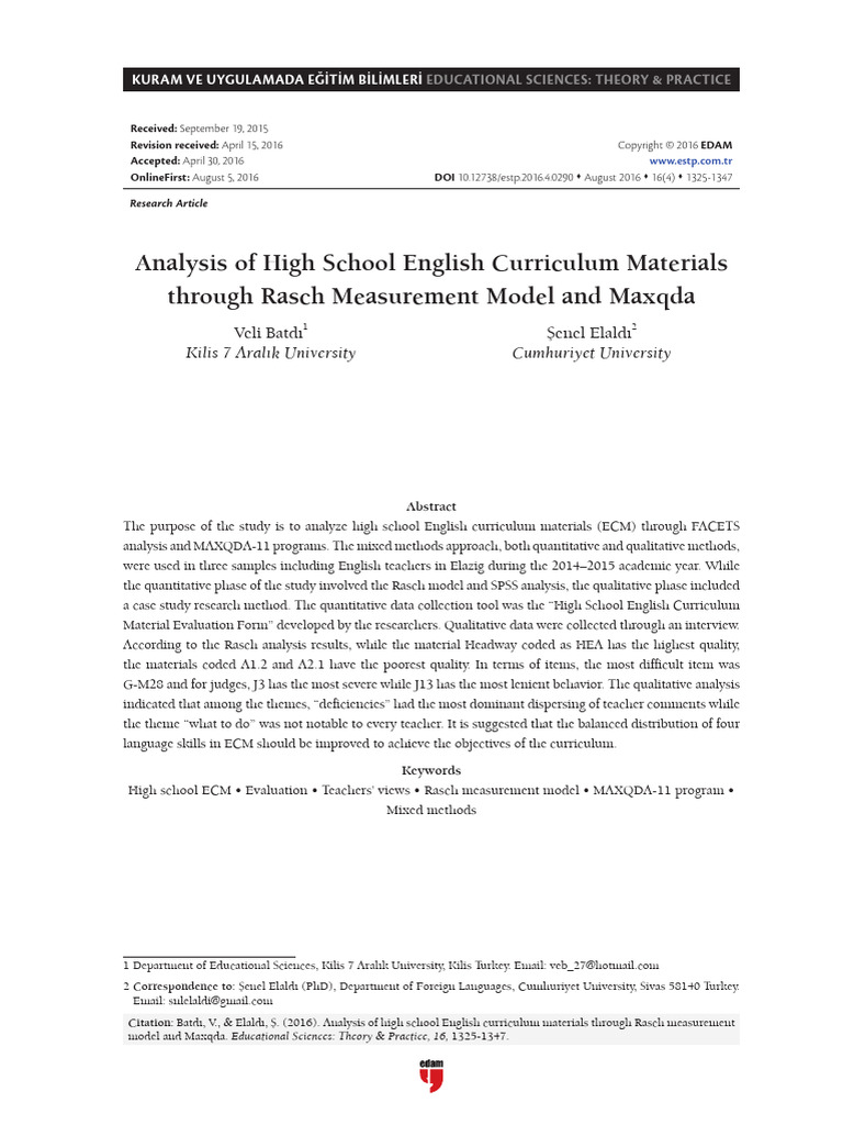 Analysis Of High School English Curriculum Materials PDF