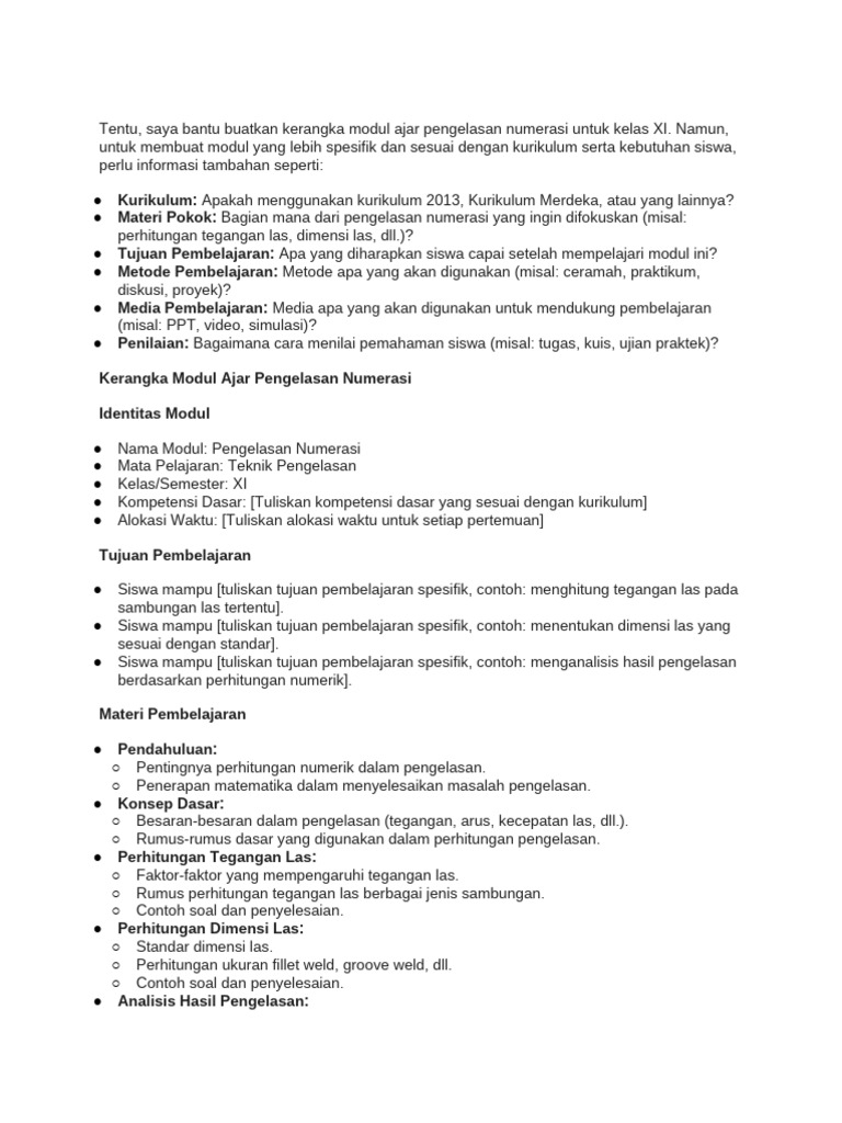 Modul Ajar Pengelasan Numerasi, Kela... | PDF | Teknologi & Rekayasa
