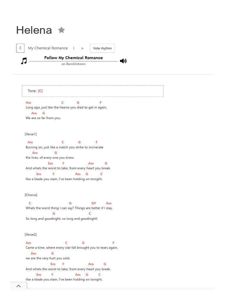 Helena - Chords Easy - My Chemical Romance (Version 1) - Guitar Chords ...