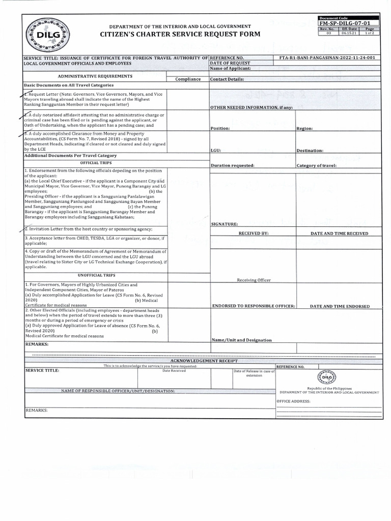 FTA CCSR Form | PDF