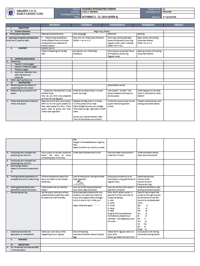 DLL - English 3 - Q2 - W4 | PDF | English Language | Cognitive Science