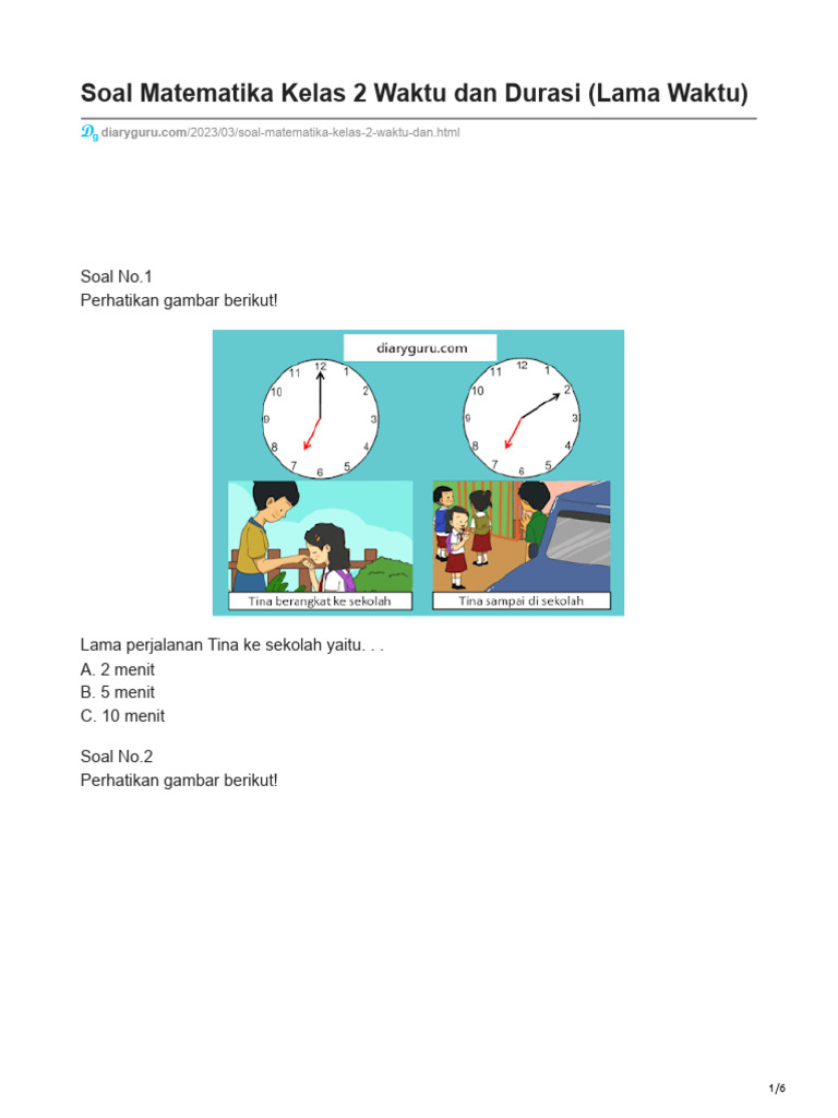 Soal Matematika Kelas 2 Waktu Dan Durasi Lama Waktu | PDF | Seni & Disiplin Bahasa | Griya & Taman