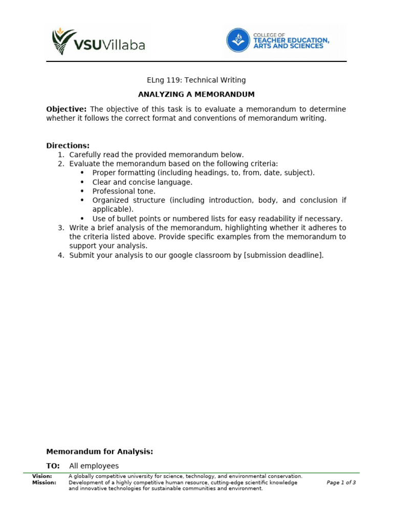 Memorandum Analysis Guidelines | PDF | Memorandum | Science
