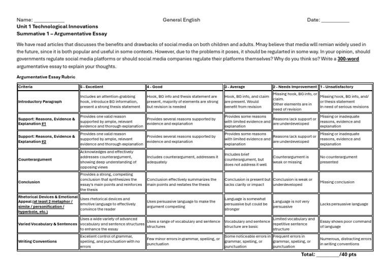 Grade 10 Argumentative Essay Rubric | PDF | Essays | Human Communication